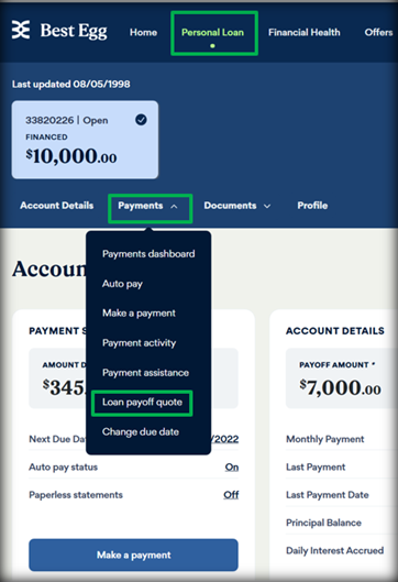 How can I get a payoff quote for my loan? – Best Egg Help Center